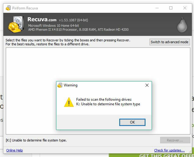 [2020] How To Fix Recuva Failed To Scan The Following Drives